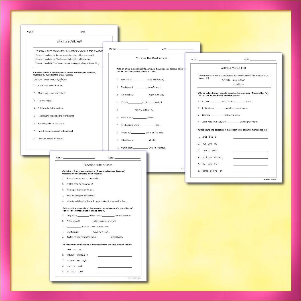 Articles are Adjectives - "a", "an", "the" - 4 worksheets - Grades 1-2 ...
