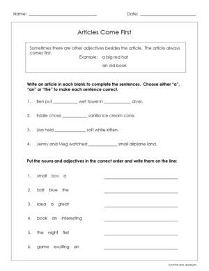 Articles are Adjectives - "a", "an", "the" - 4 worksheets - Grades 1-2 ...