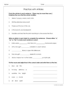 Articles are Adjectives - "a", "an", "the" - 4 worksheets - Grades 1-2 ...
