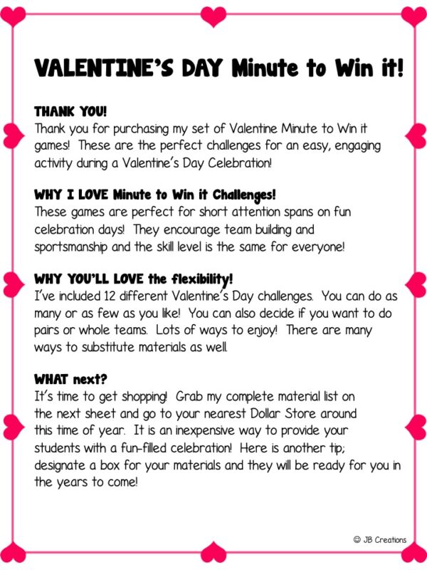 Valentine's Day Party Games: Minute to Win it Style! - Made By Teachers