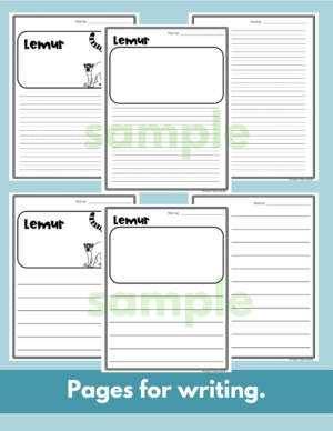 LEMUR Read Write Color activity for K, 1st, 2nd grade African Animals ...