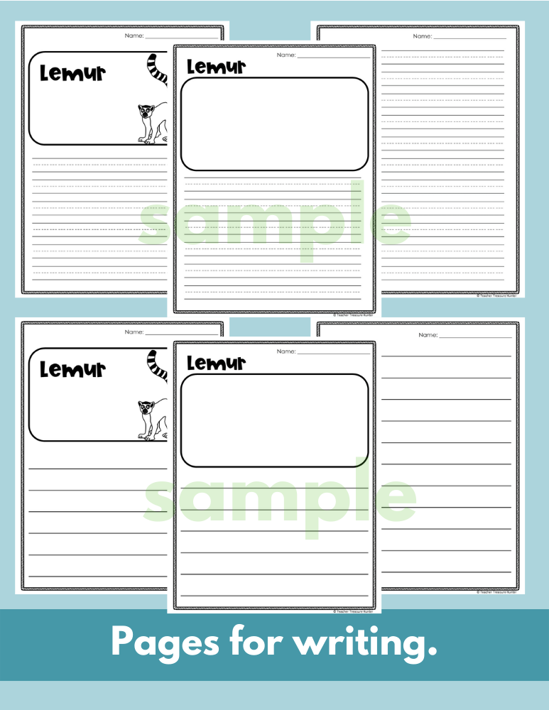 LEMUR Read Write Color activity for K, 1st, 2nd grade African Animals ...