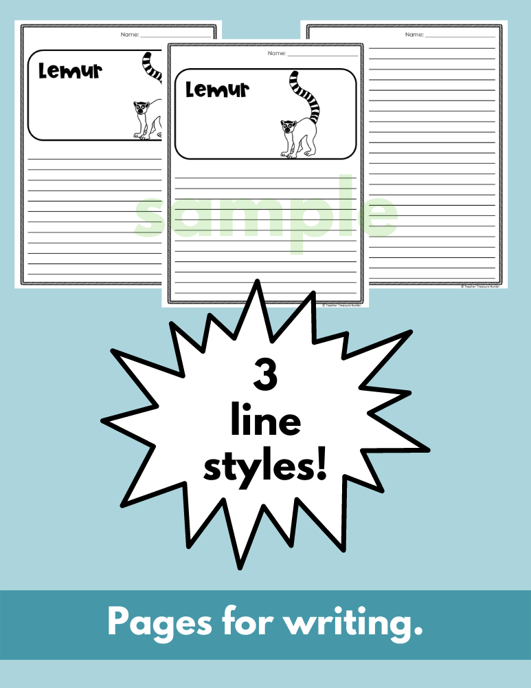 LEMUR Read Write Color activity for K, 1st, 2nd grade African Animals ...