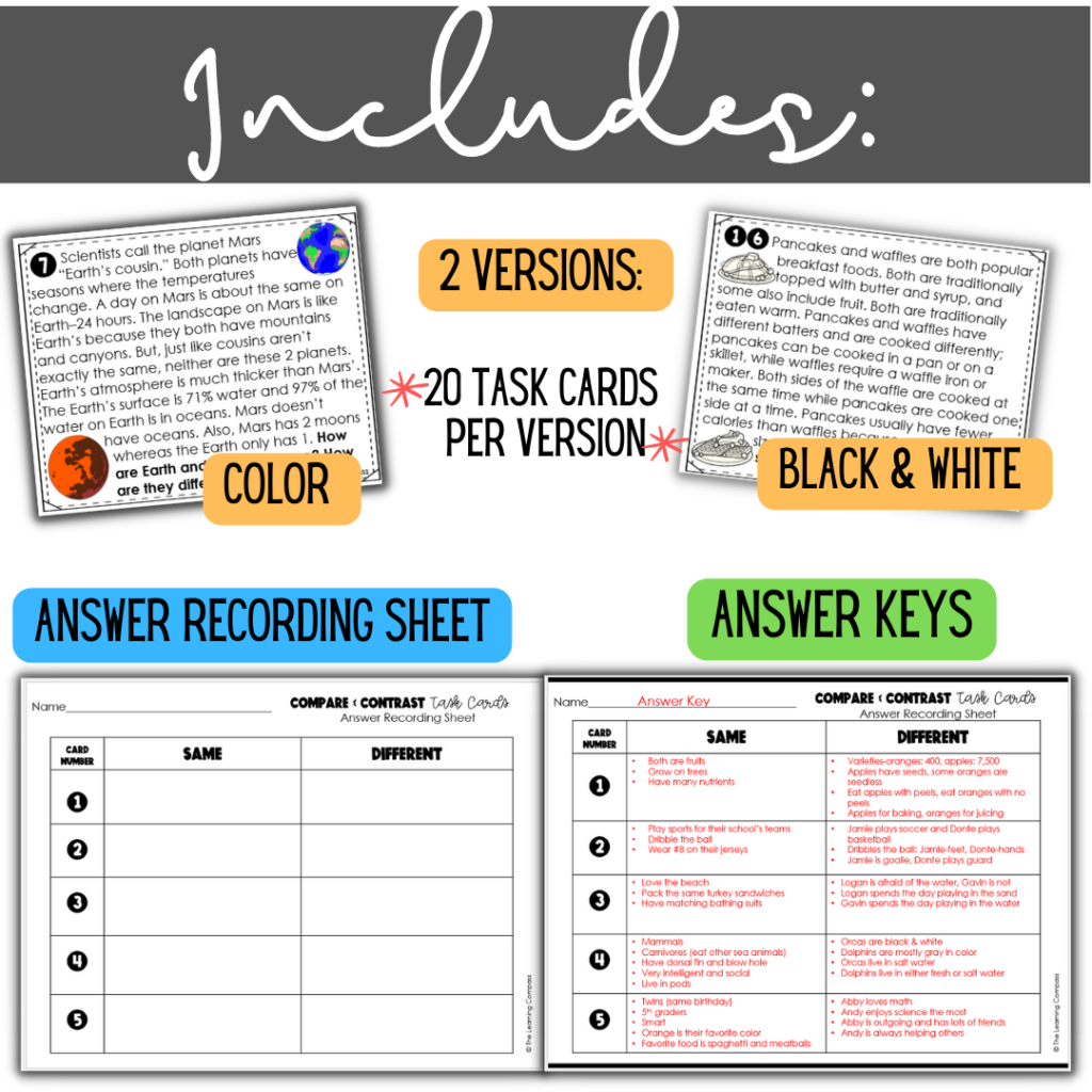 Compare and Contrast Task Cards | Text Structure | Made By Teachers