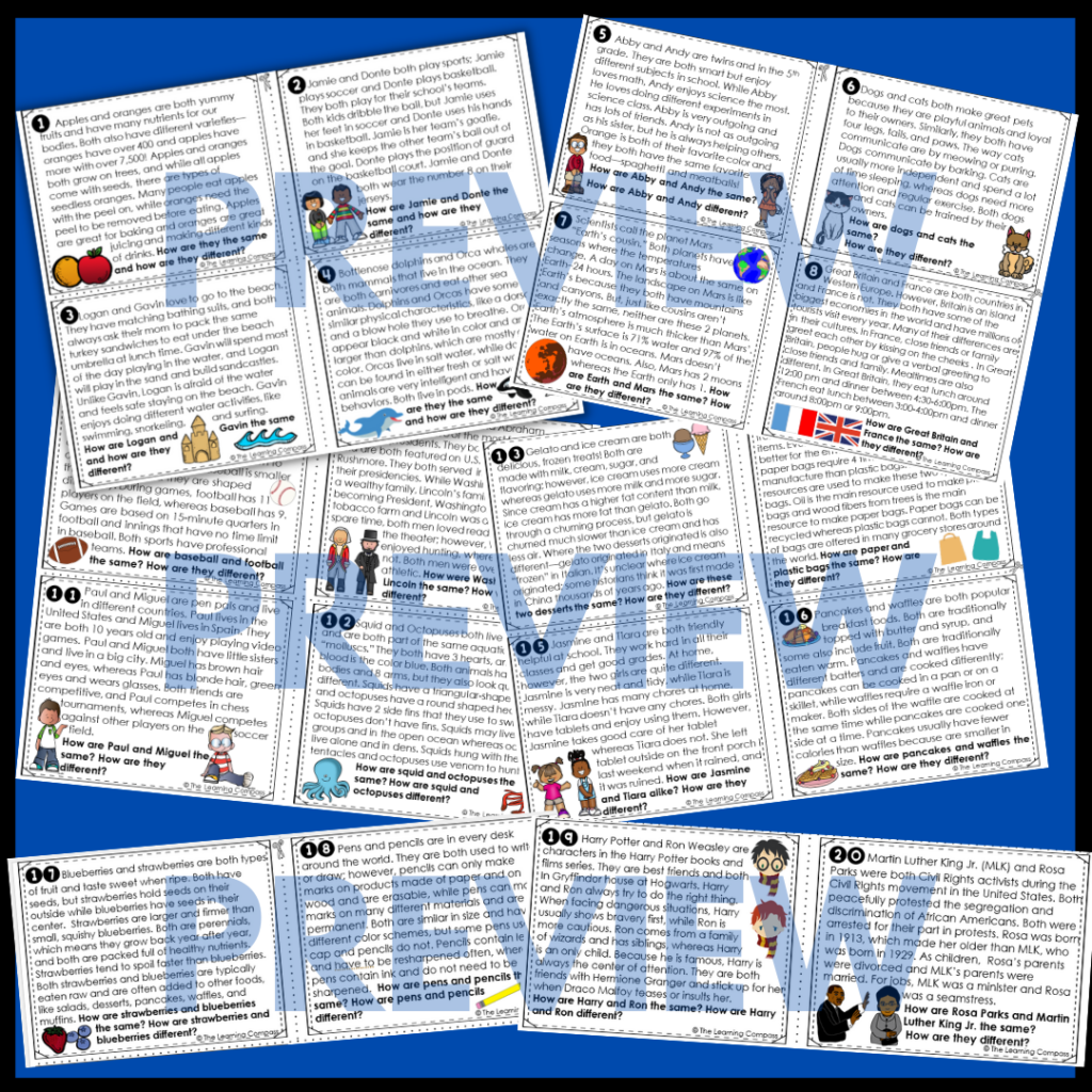 Compare and Contrast Task Cards | Text Structure | Made By Teachers