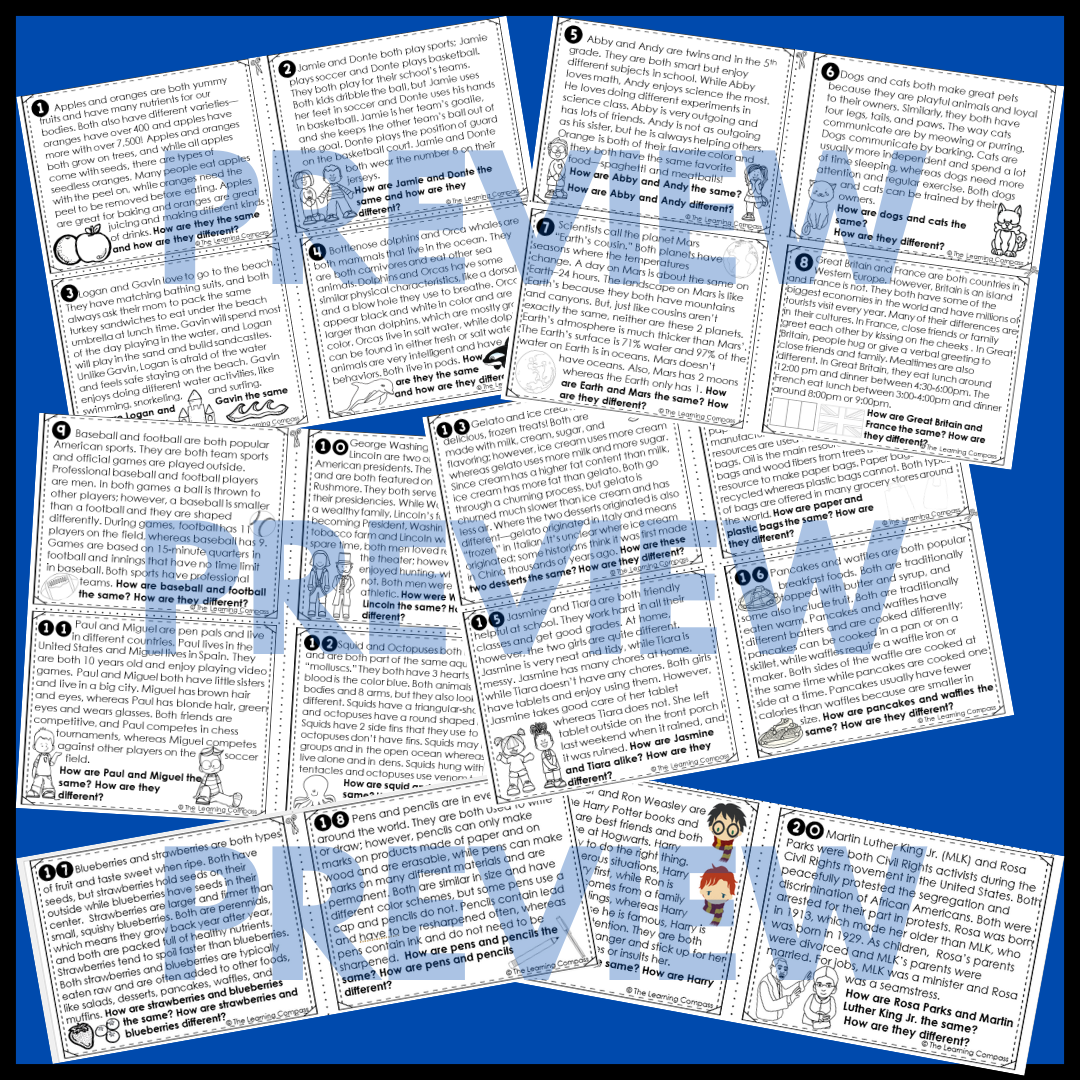 Compare and Contrast Task Cards | Text Structure | Made By Teachers