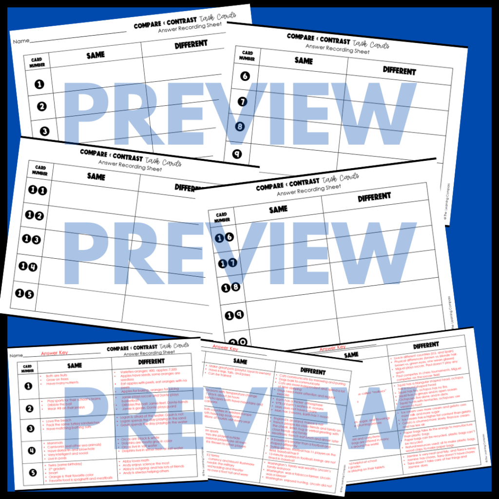 Compare and Contrast Task Cards | Text Structure | Made By Teachers
