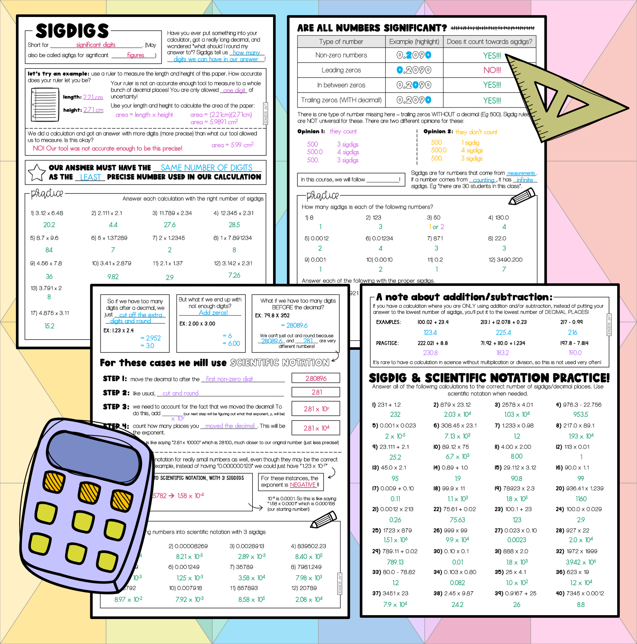 Science Skills: Sigdigs and Scientific Notation (Notes & Practice ...
