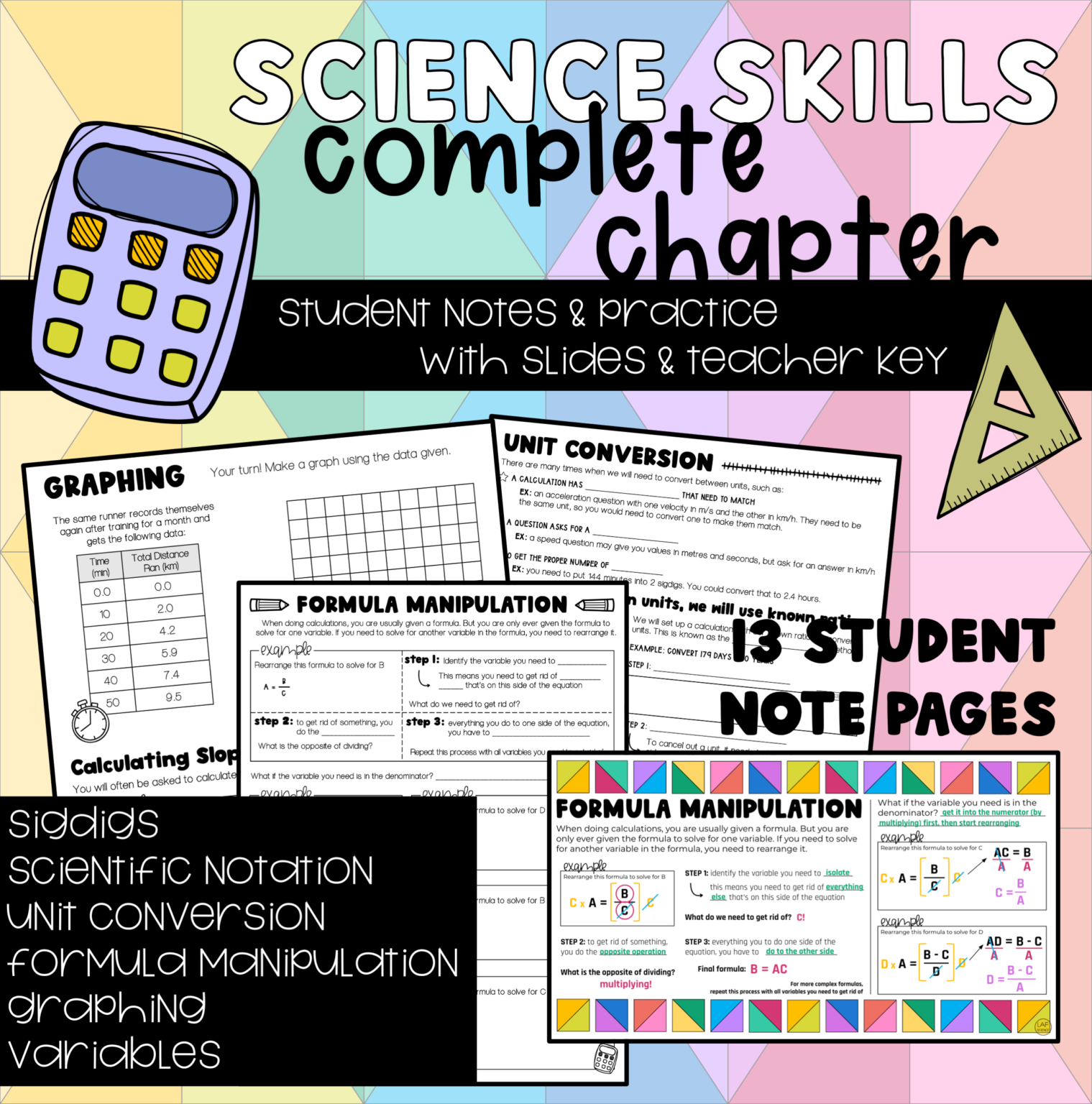 Science Skills Chapter (sigdigs, sci. notation, formula manipulation ...