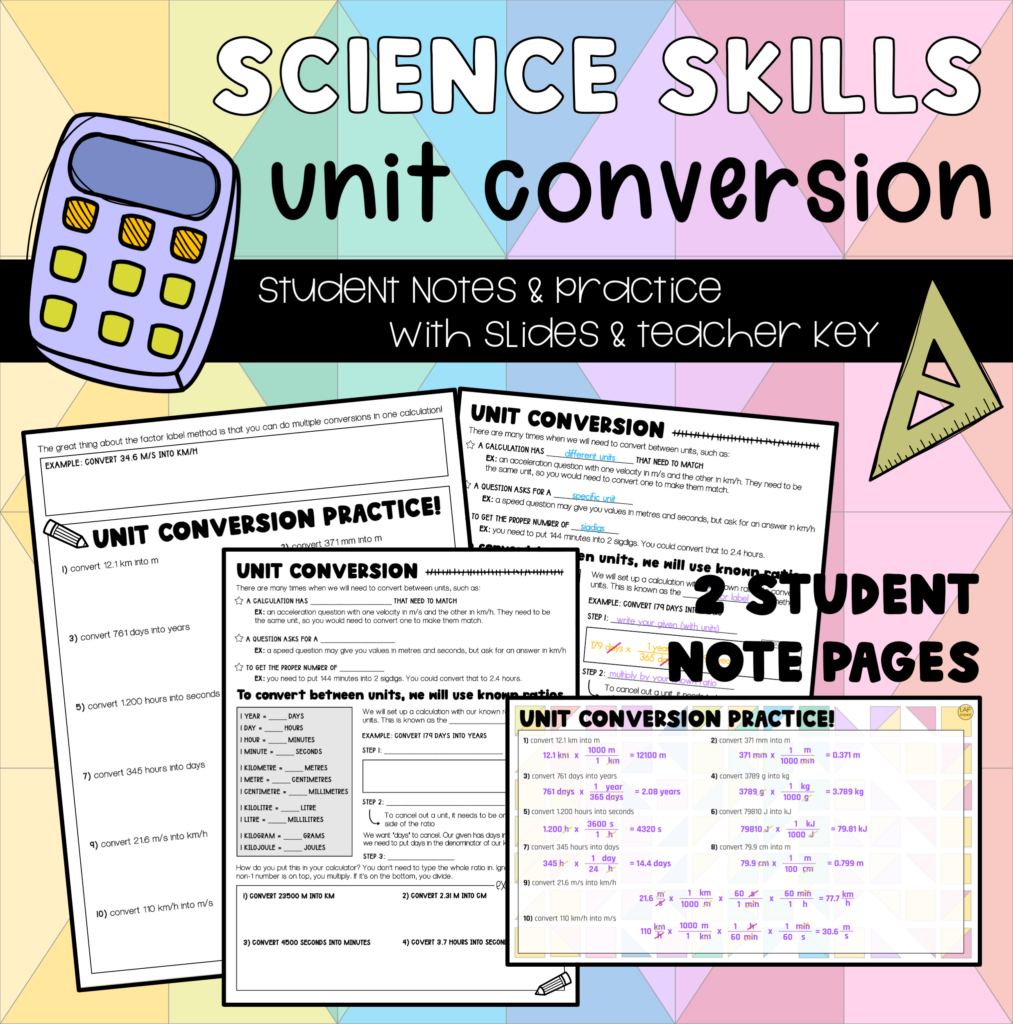 Science Skills: Unit Conversion (factor label method) Notes & Practice ...