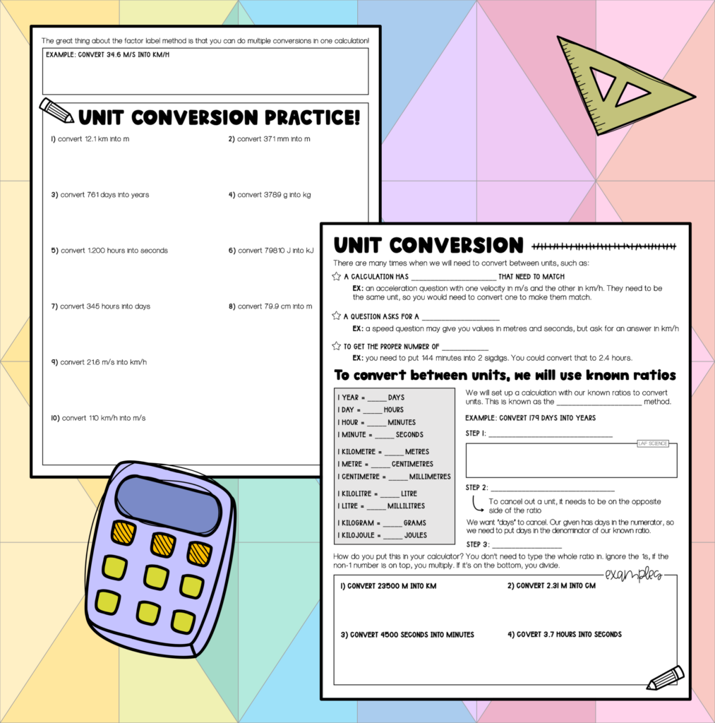 Science Skills: Unit Conversion (factor label method) Notes & Practice ...