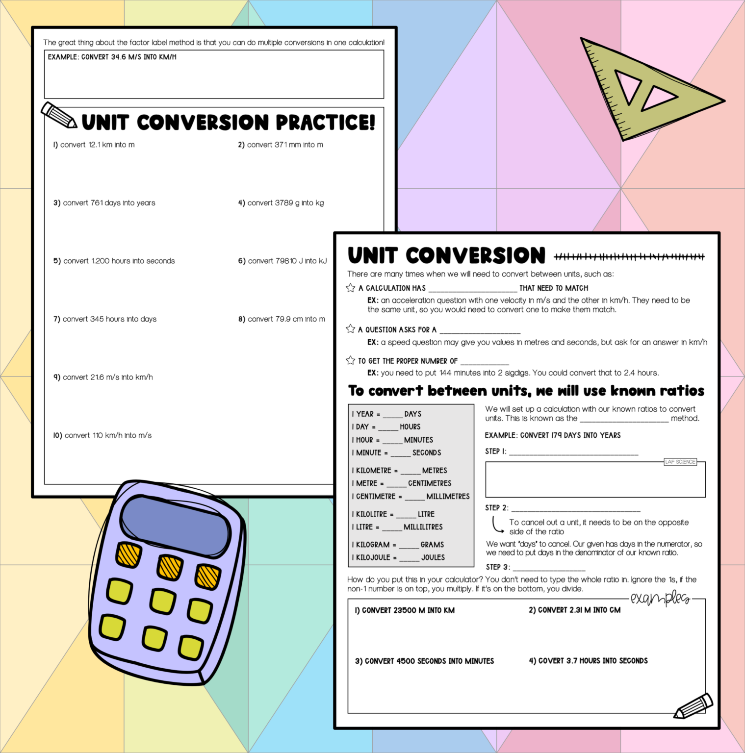 Science Skills: Unit Conversion (factor label method) Notes & Practice ...