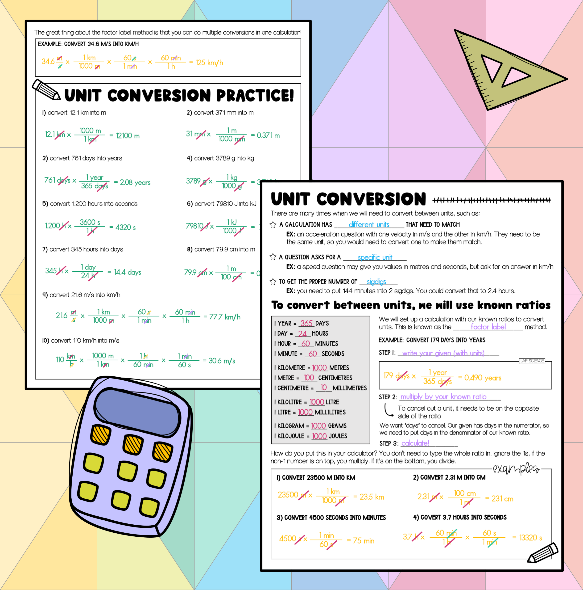 Science Skills: Unit Conversion (factor label method) Notes & Practice ...