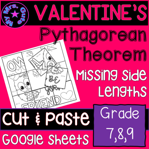 Valentine Pythagorean Theorem Cut and Paste Math Activity or Digital ...