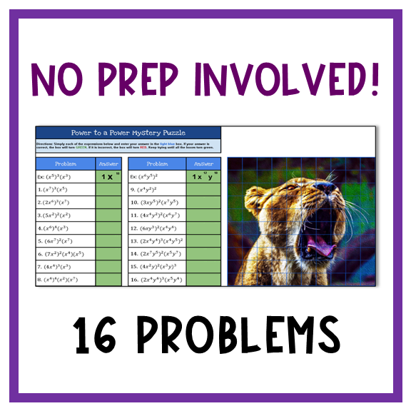 Laws of Exponents Power to a Power Activity Digital Pixel Art Mystery ...