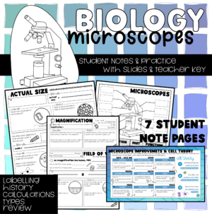 Microscopes Notes & Practice (diagram labelling, history, calculations ...