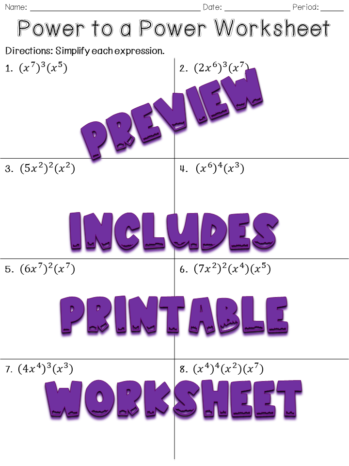 Laws of Exponents Power to a Power Activity Digital Pixel Art Mystery ...