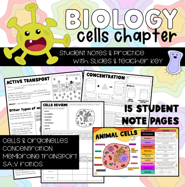 Cells Chapter Notes and Practice (organelles, membrane transport, SA:V ...