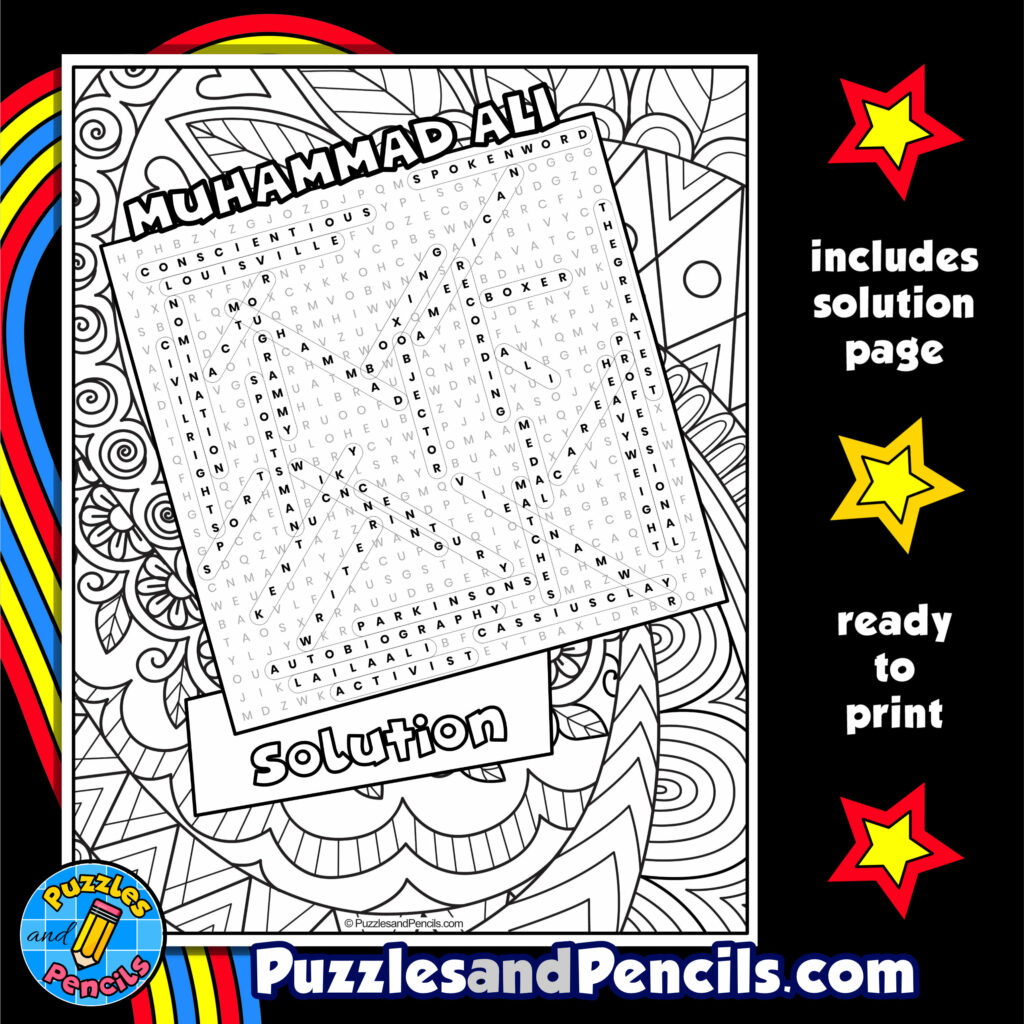 Muhammad Ali Word Search Puzzle Activity | Black History Month ...