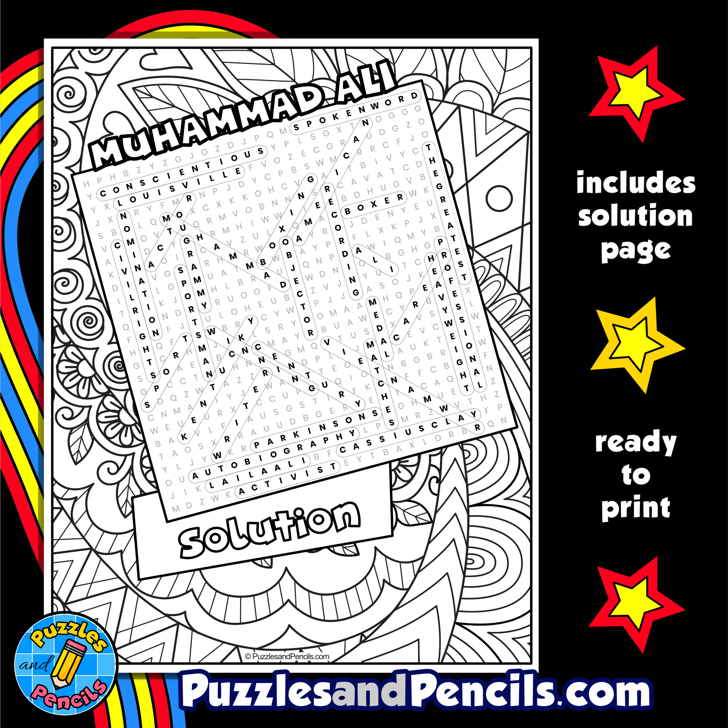 Muhammad Ali Word Search Puzzle Activity | Black History Month ...