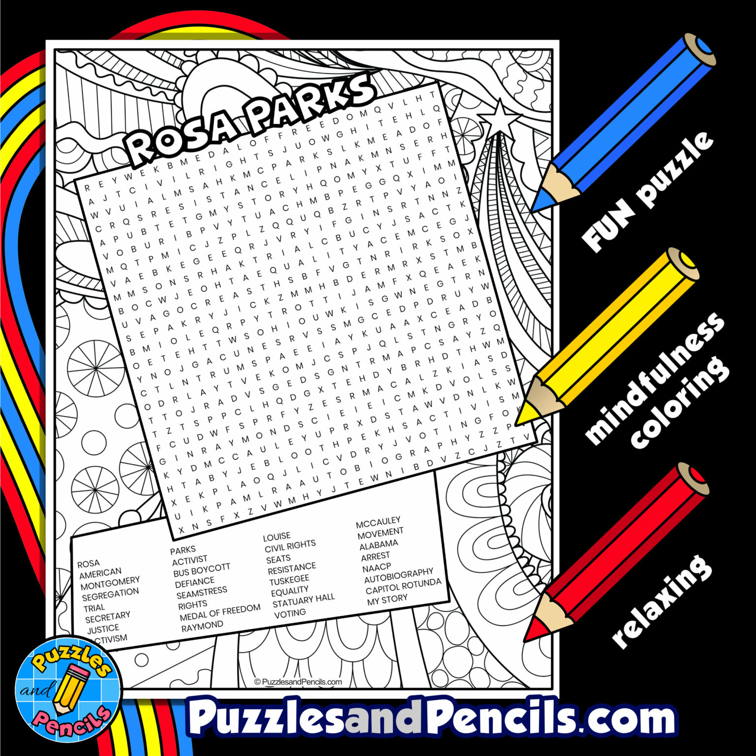Rosa Parks Word Search Puzzle Activity | Black History Month Wordsearch ...