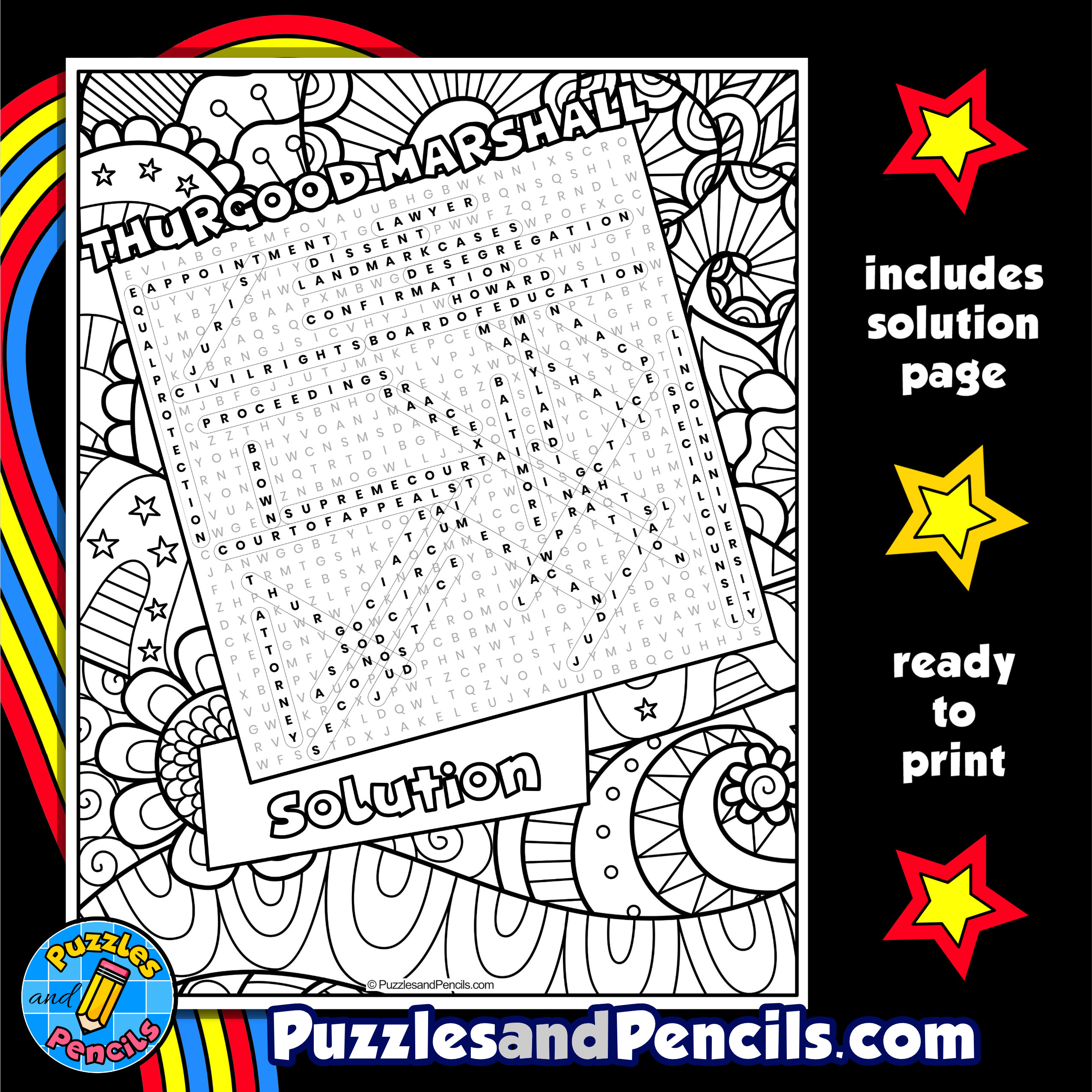Thurgood Marshall Word Search Puzzle Activity | Black History Month ...
