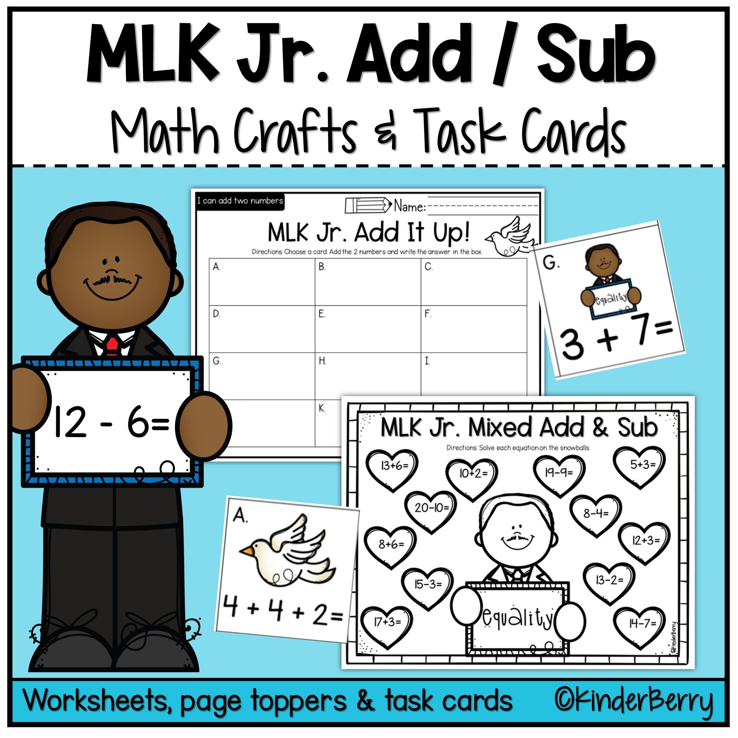 Martin Luther King Jr. Addition & Subtraction Craft & Task Cards ...
