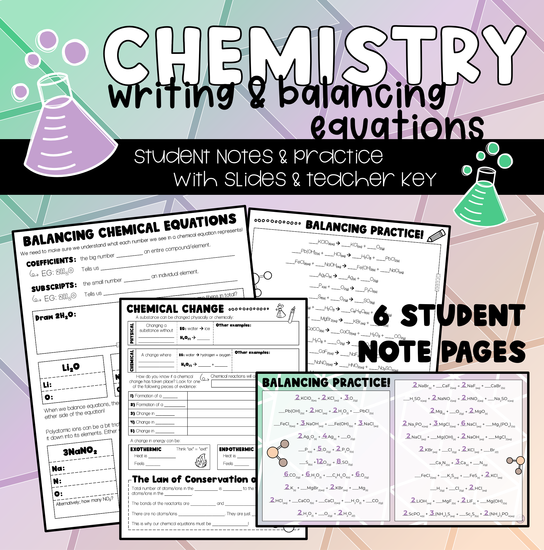 Writing & Balancing Chemical Equations (Notes and Practice) | Made By ...