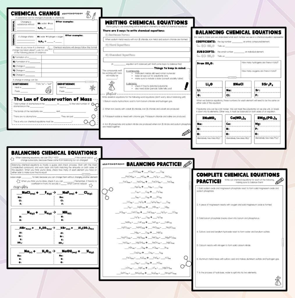Writing & Balancing Chemical Equations (Notes and Practice) | Made By ...
