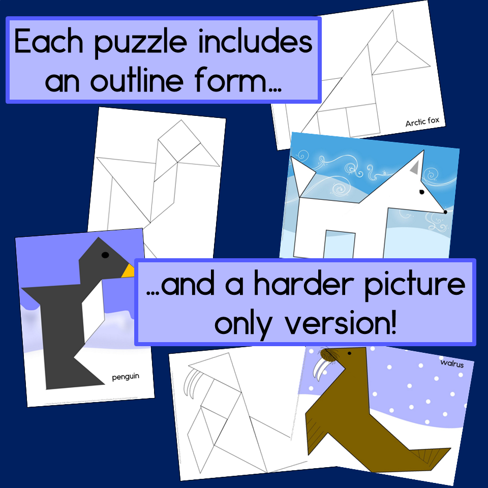 Polar Animal Tangram Puzzles | 2D Shapes Math Center | Made By Teachers