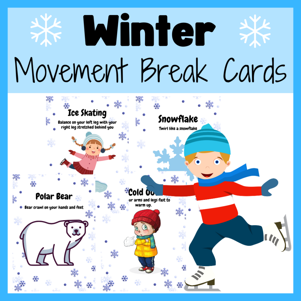 Winter Movement Cards and Brain Break Cards, Movement and PE Game ...