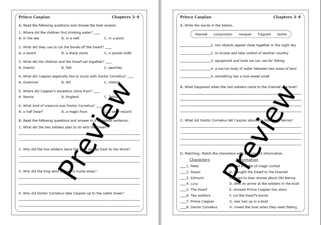 C. S. Lewis "Prince Caspian" worksheets | Made By Teachers