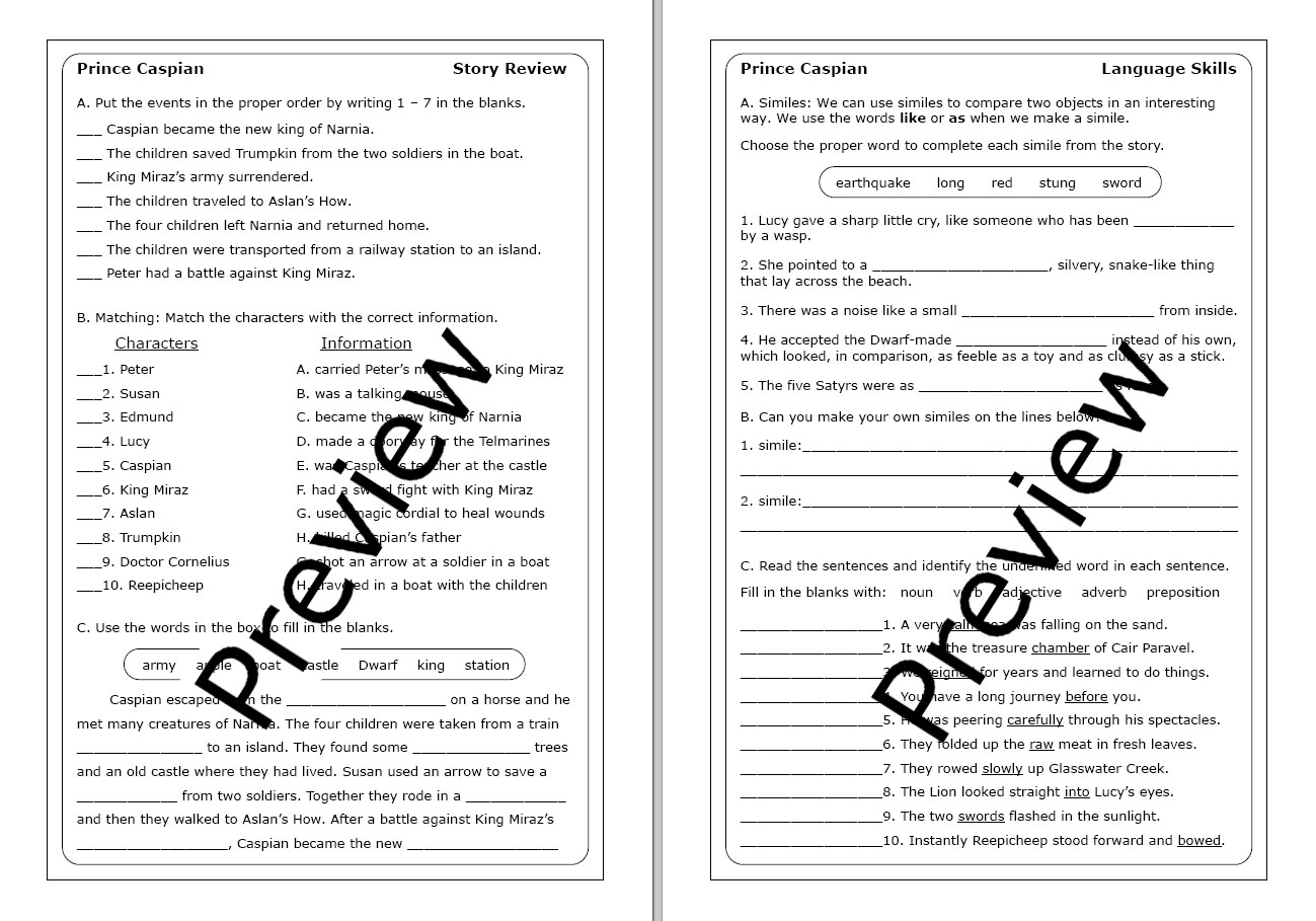 C. S. Lewis "Prince Caspian" worksheets | Made By Teachers