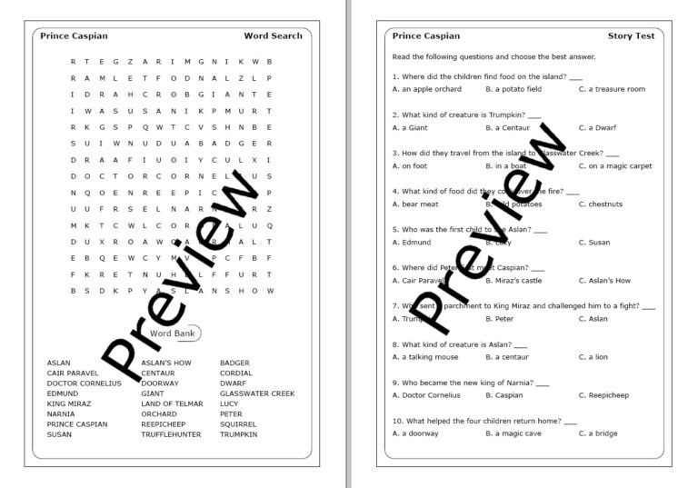 C. S. Lewis "Prince Caspian" worksheets | Made By Teachers