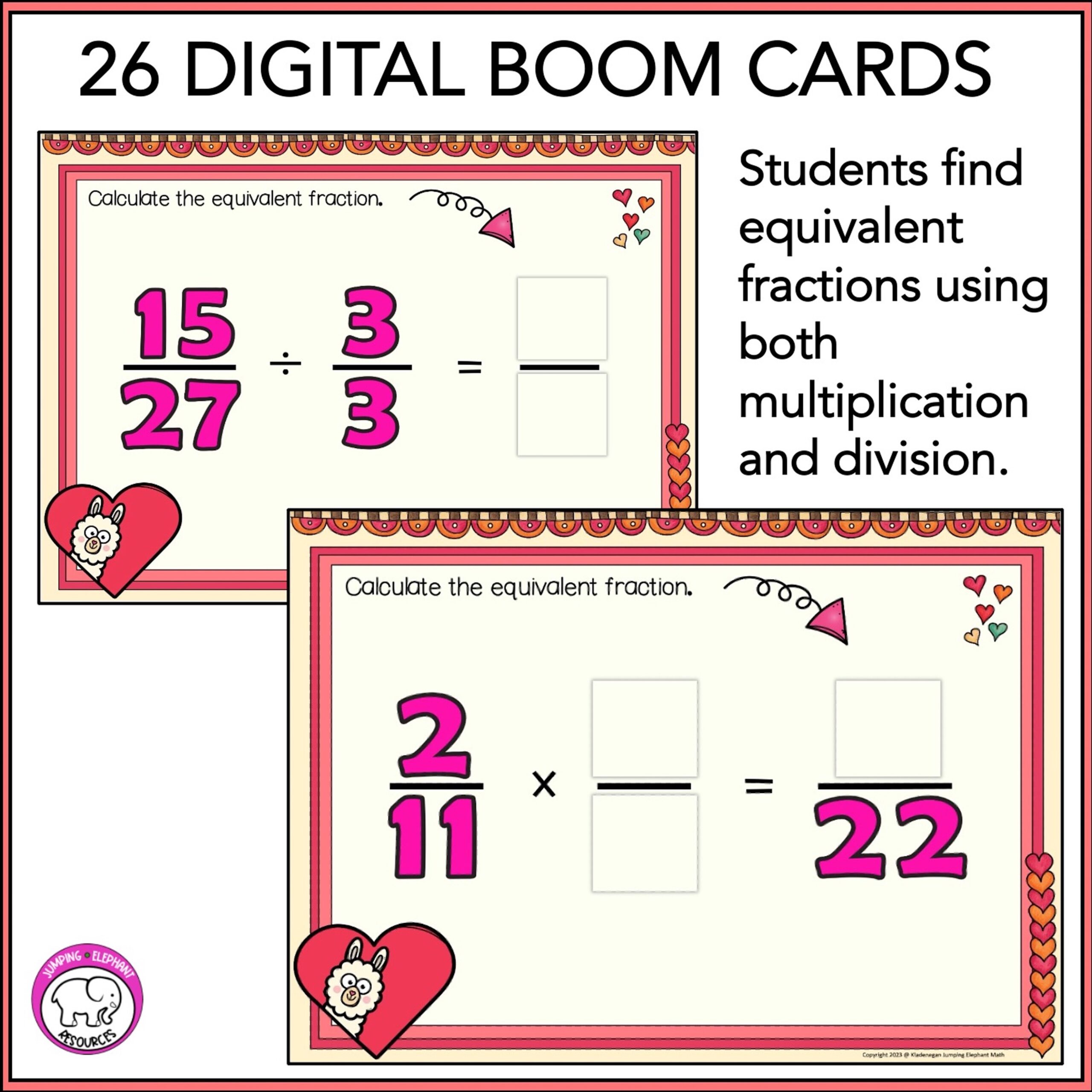 Valentines Day Equivalent Fractions Boom Cards | Made By Teachers