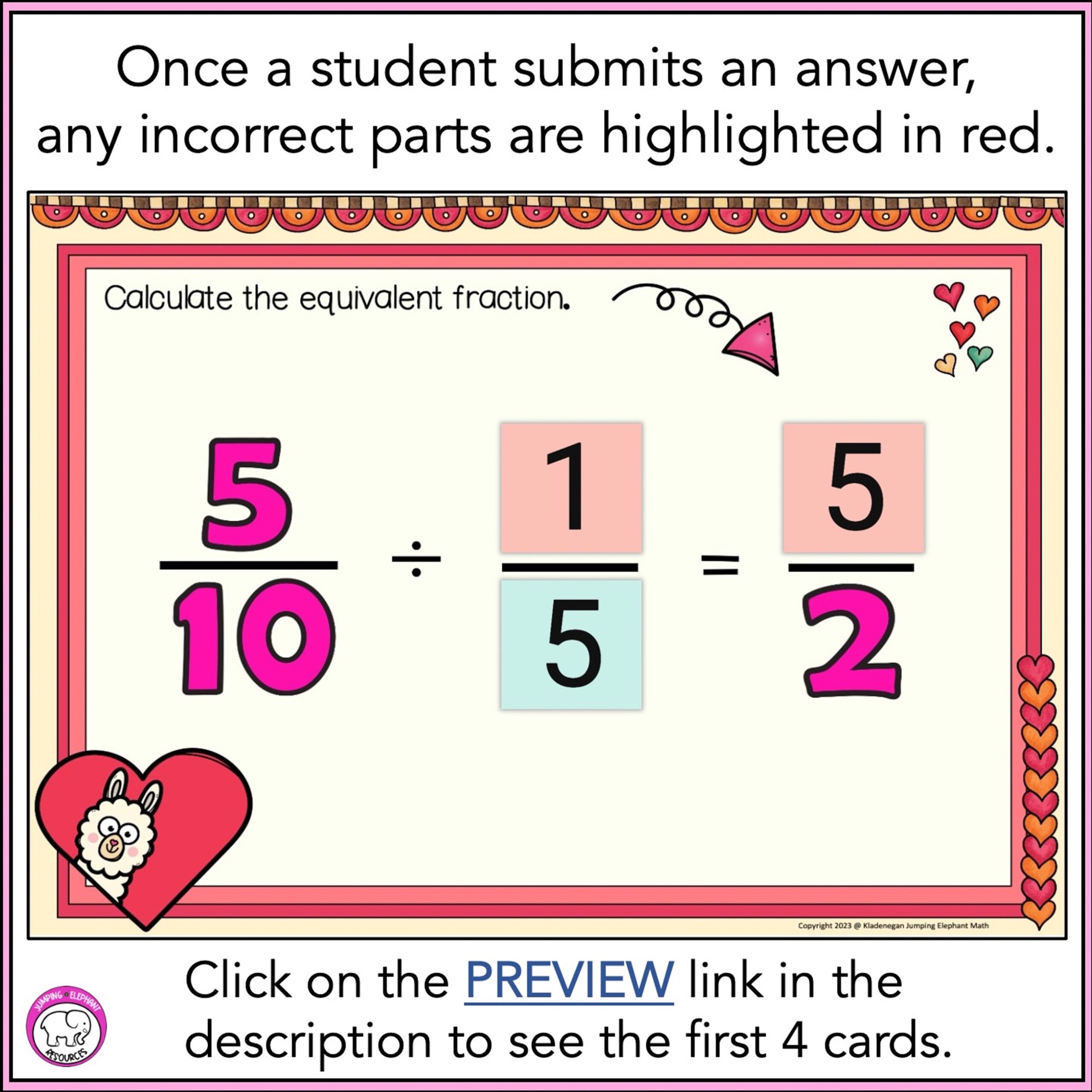 Valentines Day Equivalent Fractions Boom Cards | Made By Teachers