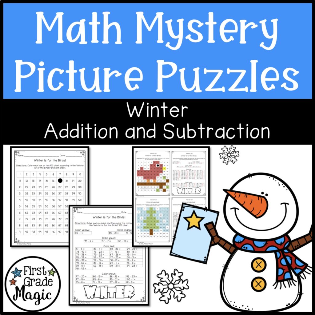 Winter Addition and Subtraction Mystery Picture Puzzles | Made By Teachers
