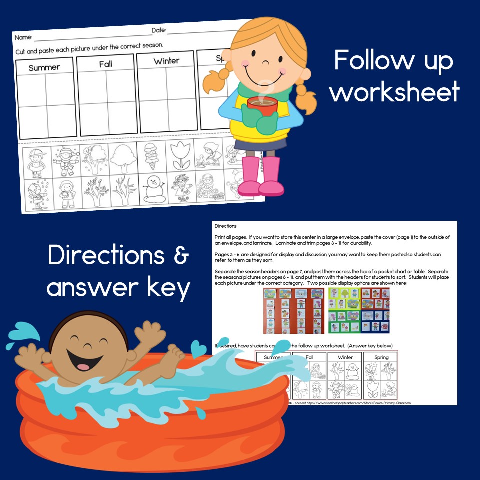 Four Seasons Picture Sorting Posters and Worksheet Spring Summer Winter ...