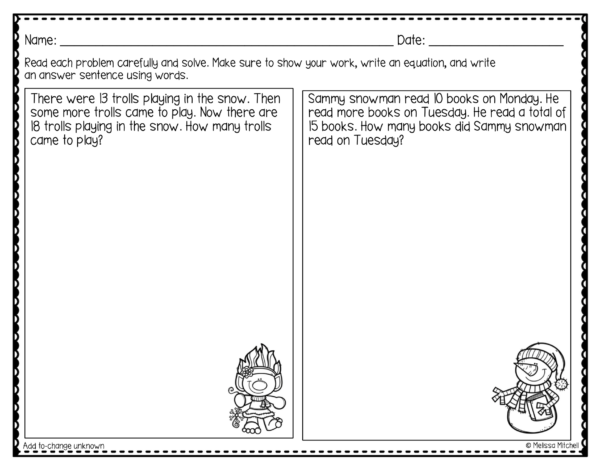 Winter Addition and Subtraction Word Problems First Grade - Made By ...