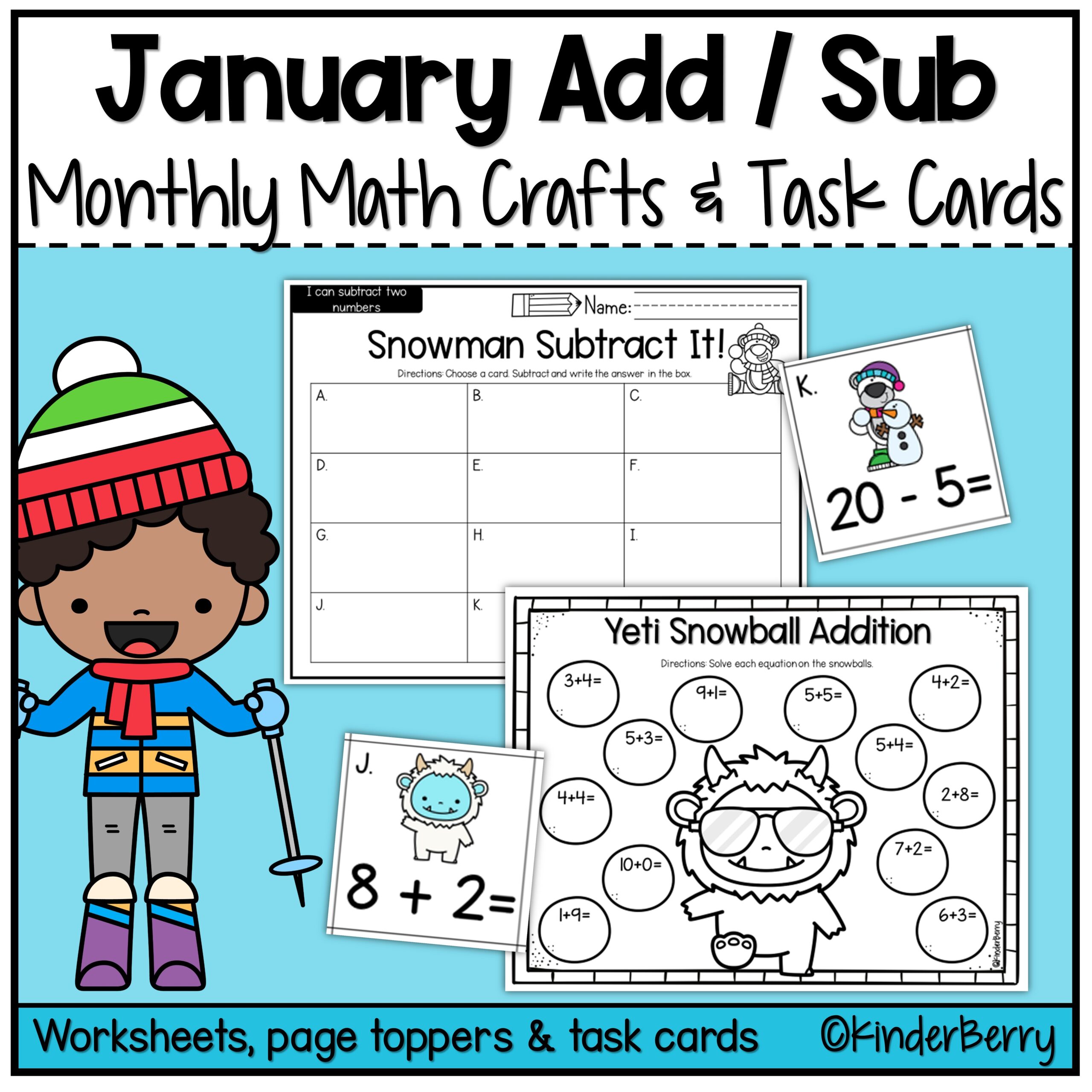 January Addition & Subtraction Craft & Task Cards / Winter | Made By ...