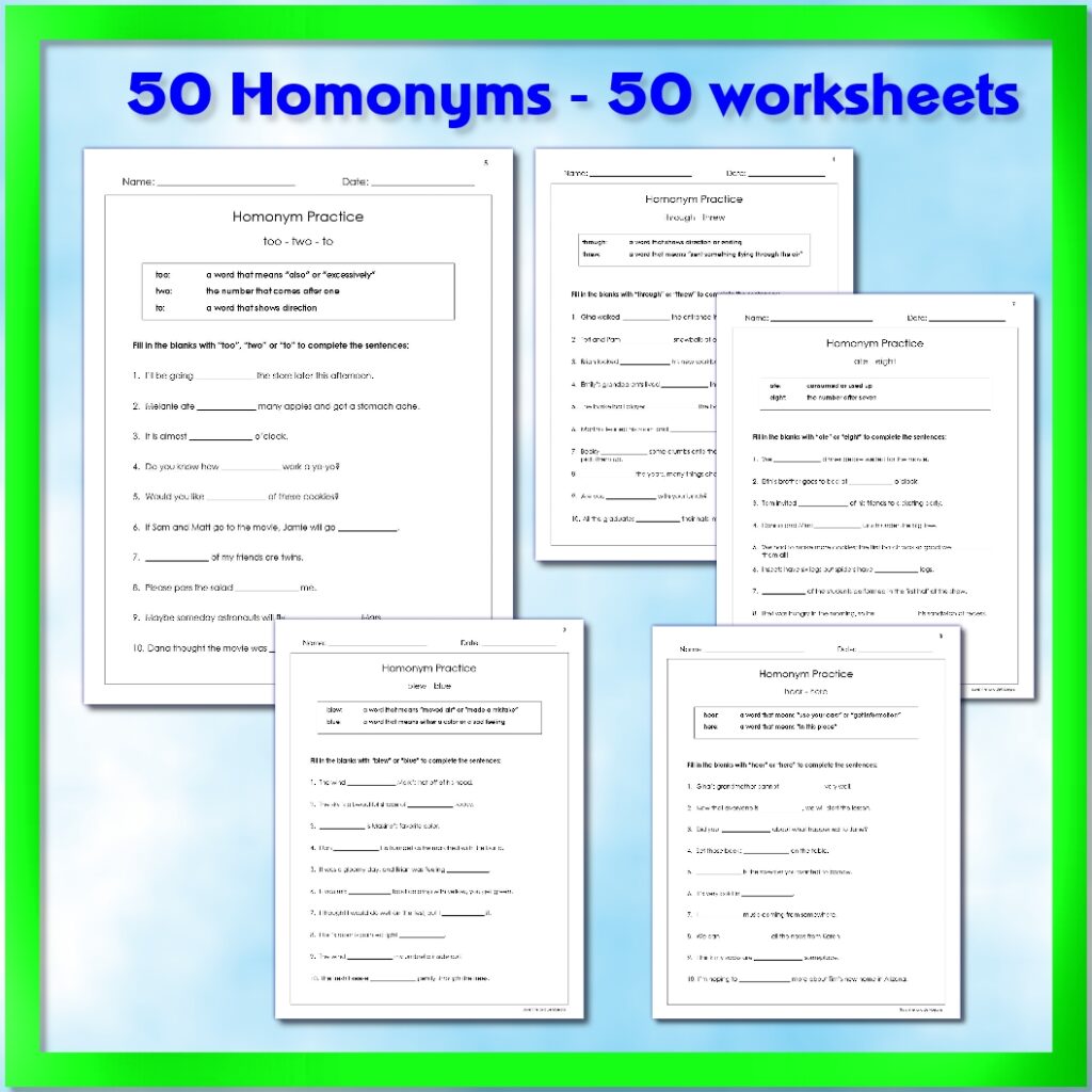 50 Homonyms on 50 Worksheets! -Sound-Alike Words - Grades 3-4 - Which ...