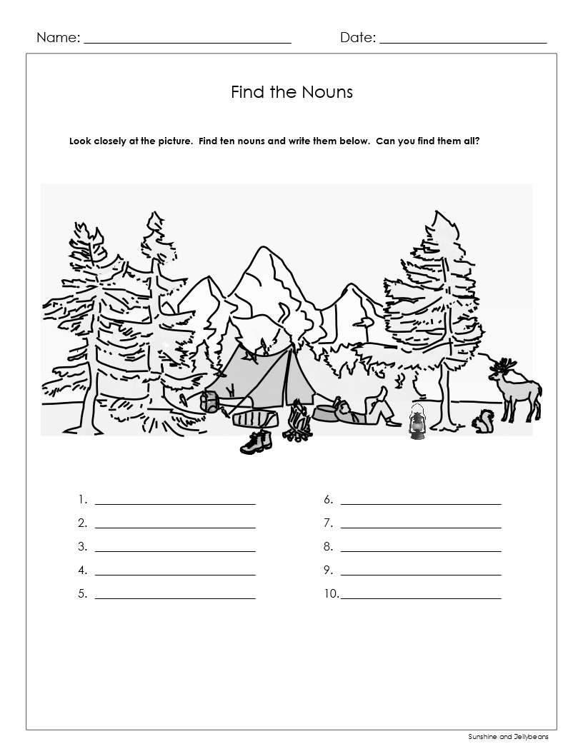 A Noun is a Person, Place or Thing - 4 worksheets - Grades 1-2 - CCSS ...