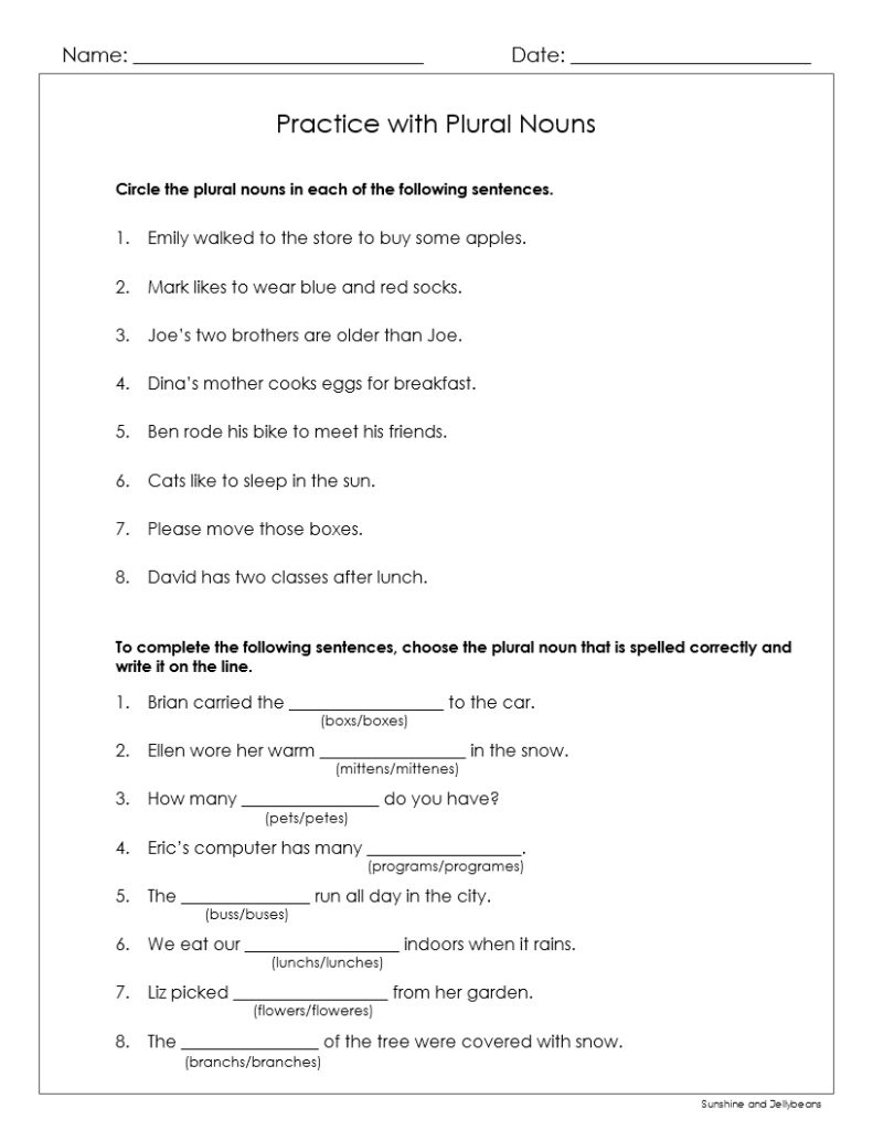 Singular and Plural Nouns - 4 Practice Worksheets - Grades 1-2 - CCSS ...