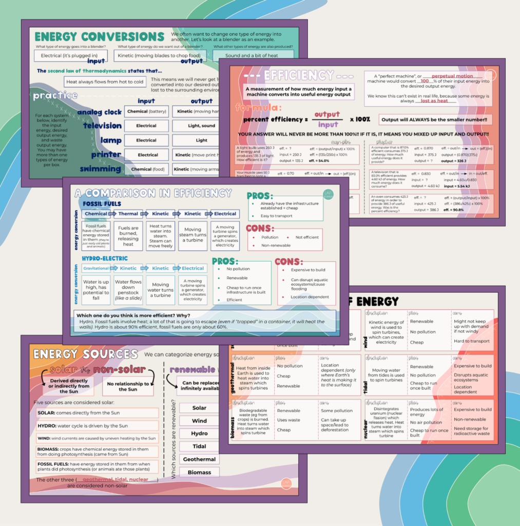 Energy Sources, Conversions, and Efficiency (Notes and Practice) | Made ...