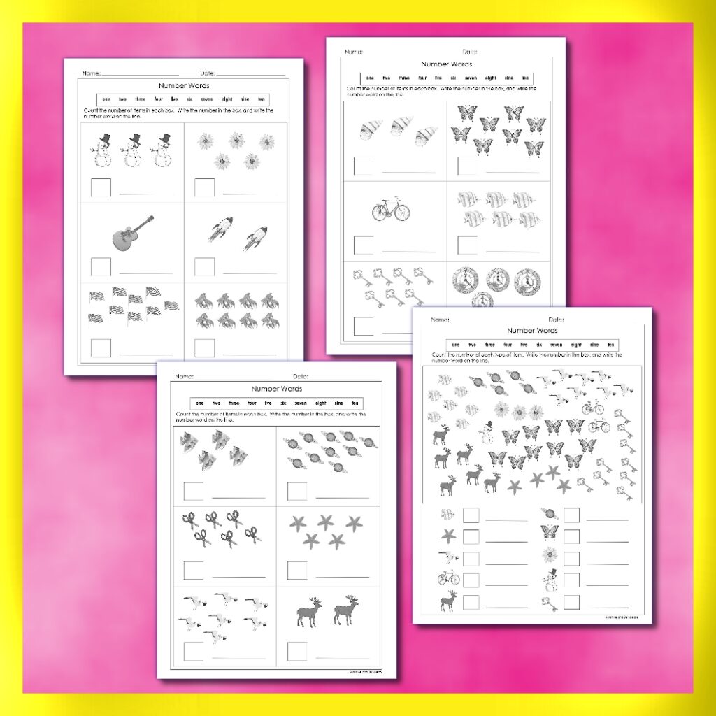 Number Words to Ten - 4 worksheets - Grade 1 - Counting and Writing ...