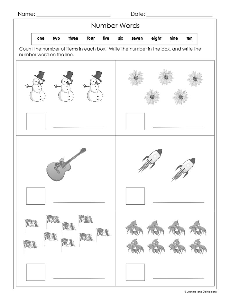 Number Words to Ten - 4 worksheets - Grade 1 - Counting and Writing ...