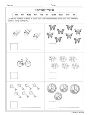 Number Words to Ten - 4 worksheets - Grade 1 - Counting and Writing ...
