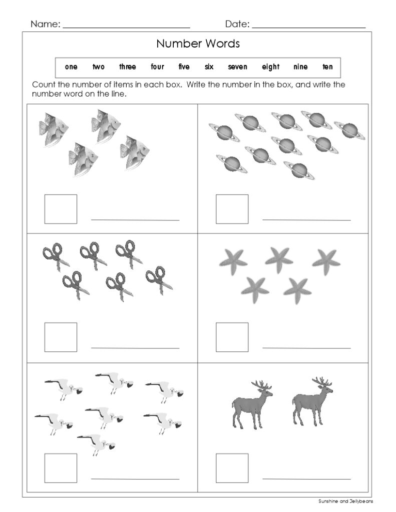 Number Words to Ten - 4 worksheets - Grade 1 - Counting and Writing ...