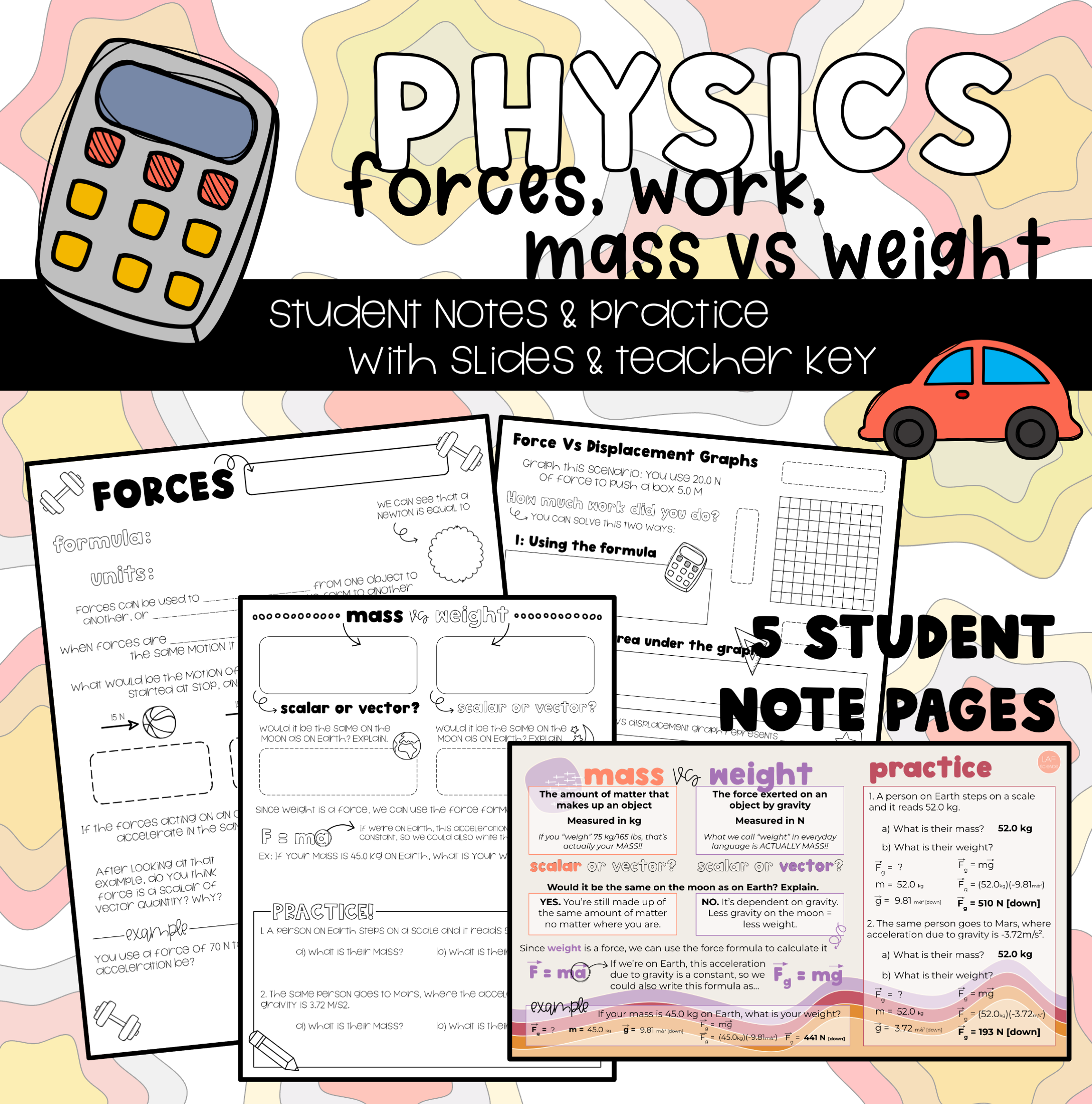Forces, Mass vs Weight, and Work (Notes and Practice) | Made By Teachers