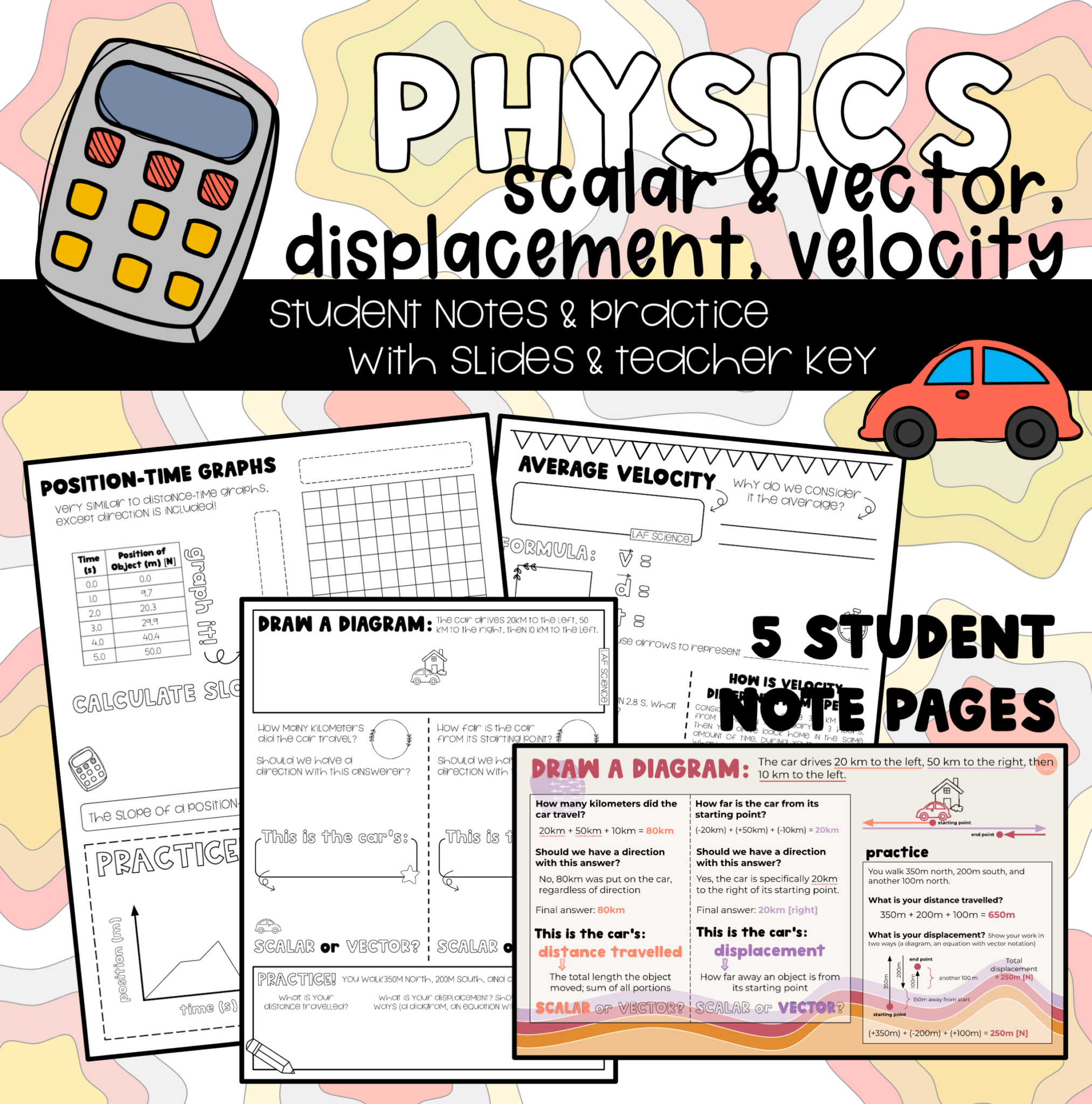 Vector and Scalar Quantities, Displacement, and Velocity (Notes and ...